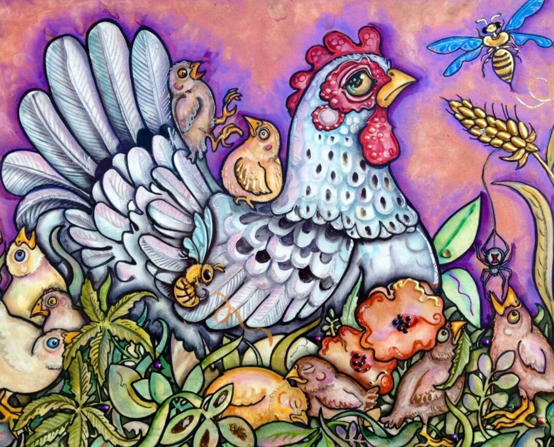 Frazzled Chick Mom Chicken Hen Nest Art Print by Lisa Luree Bonediva - Etsy