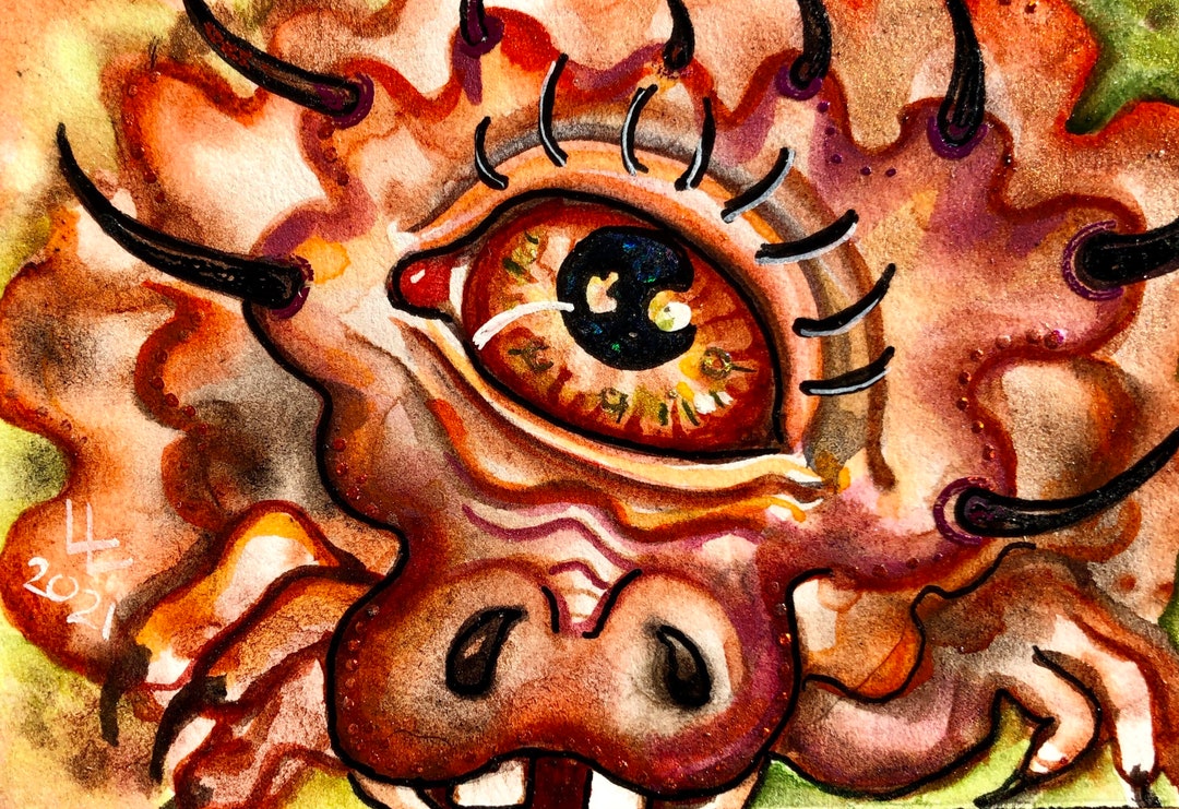 Prickly One Eyed Monster Collectible Original ACEO Atc Art Card by Lisa ...
