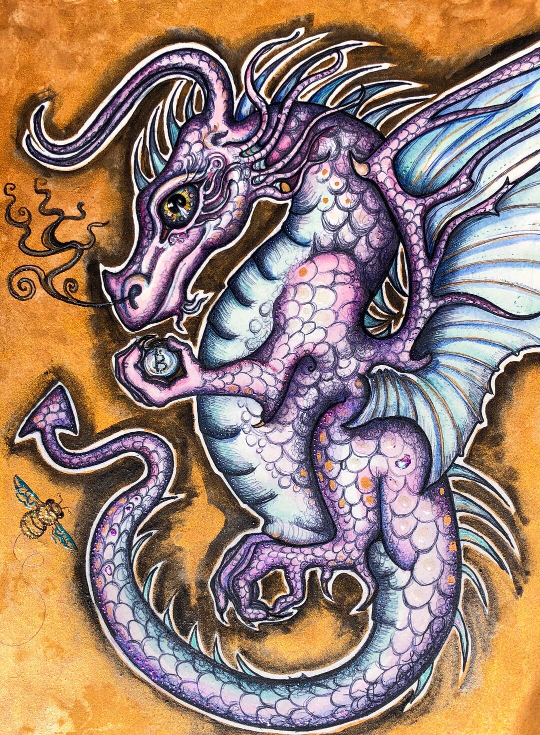 Aurora the BITCOIN Dragon - Original Mixed Media Art Painting by Lisa ...
