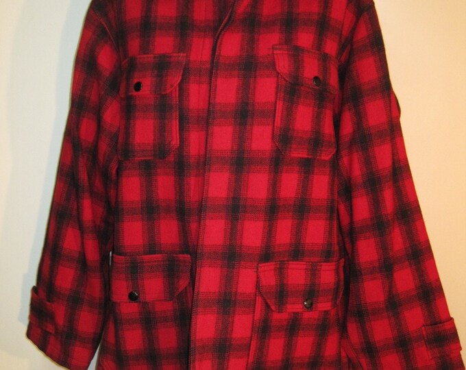 Mens XL 44 Woolrich Vintage Red Wool Plaid Hunting Jacket Lined Warm ...