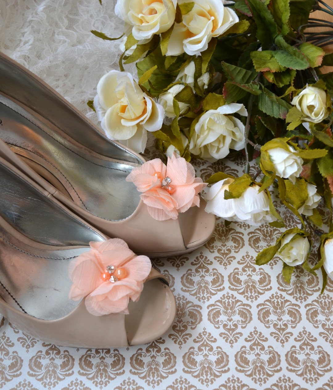 Flower Shoe Clips, Peach Flower Shoe Clips, Shoe Clips, Blush Wedding ...