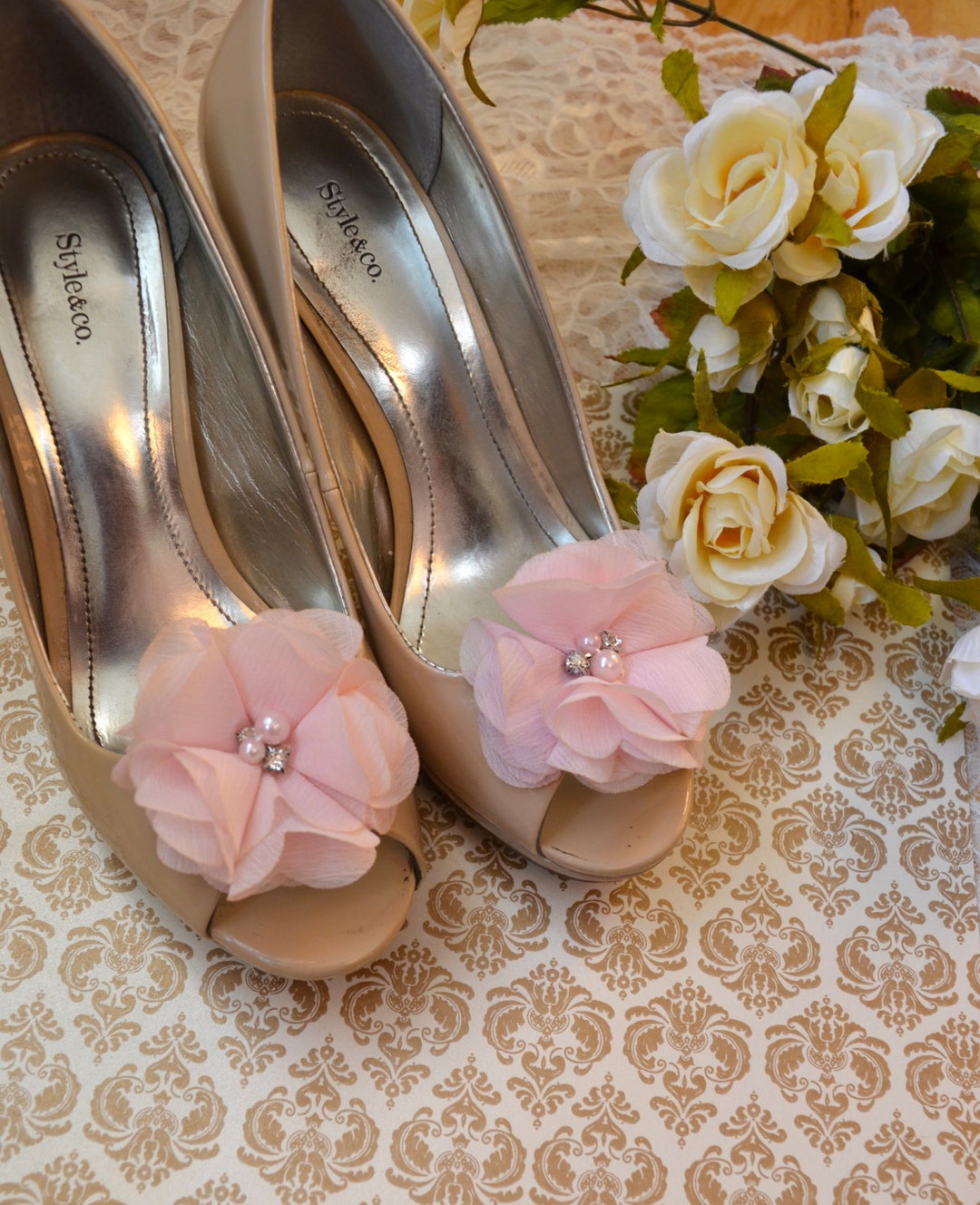 Flower Shoe Clips, Pink Flower Shoe Clips, Shoe Clips, Wedding Shoe ...