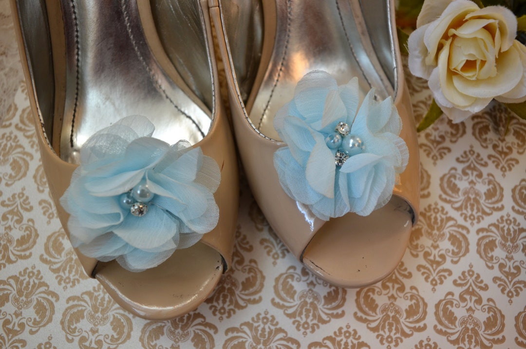 Flower Shoe Clips, Baby Blue Flower Shoe Clips, Shoe Clips, Wedding ...
