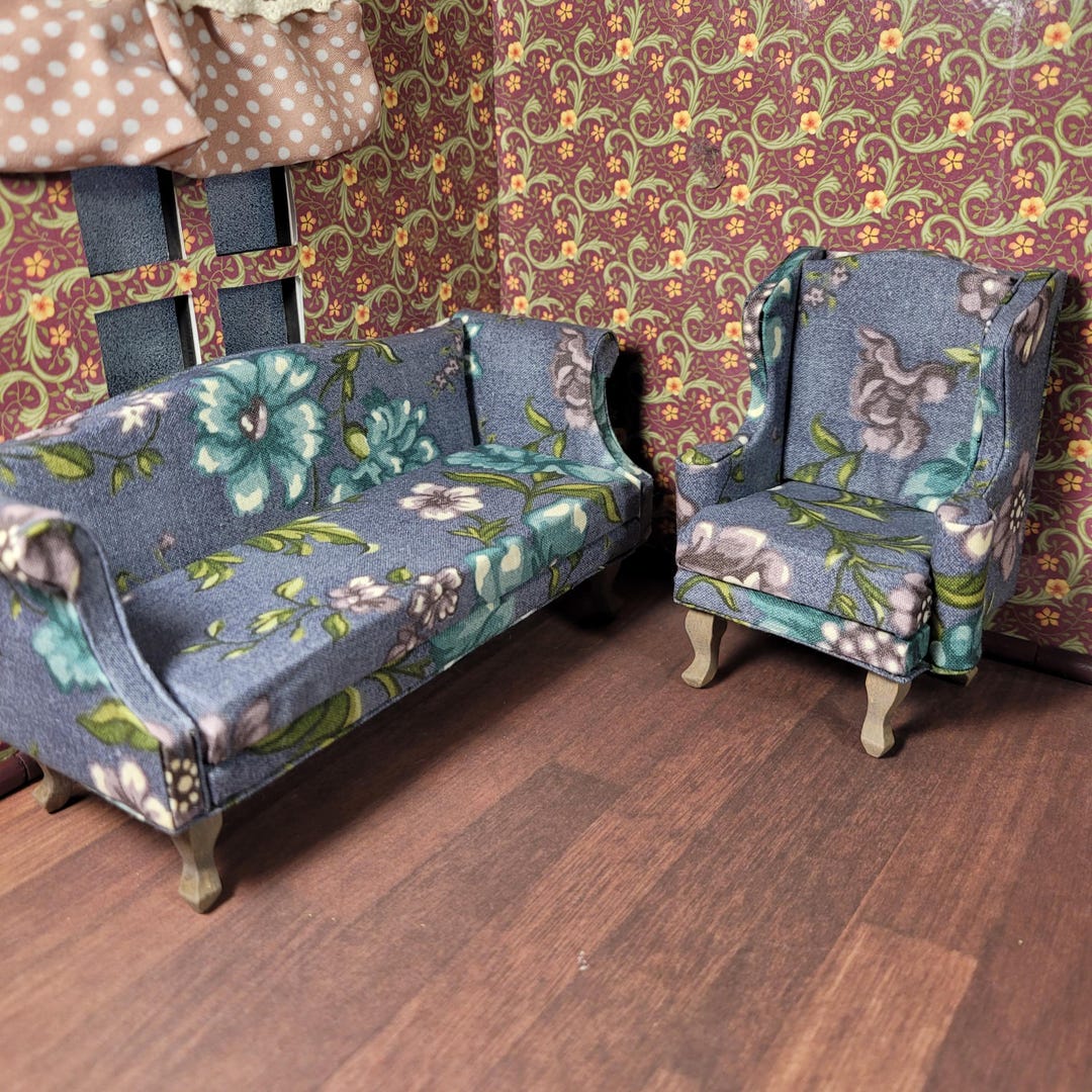 1:12 Dollhouse Furniture, One-of-a-kind, Vintage-inspired Bluish Grey ...