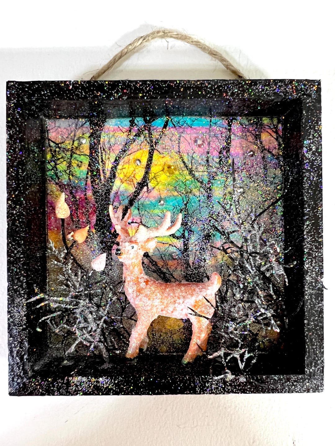 Glittering Forest ,yule Decor, Fantasy Deer Forest Art, Glittering ...