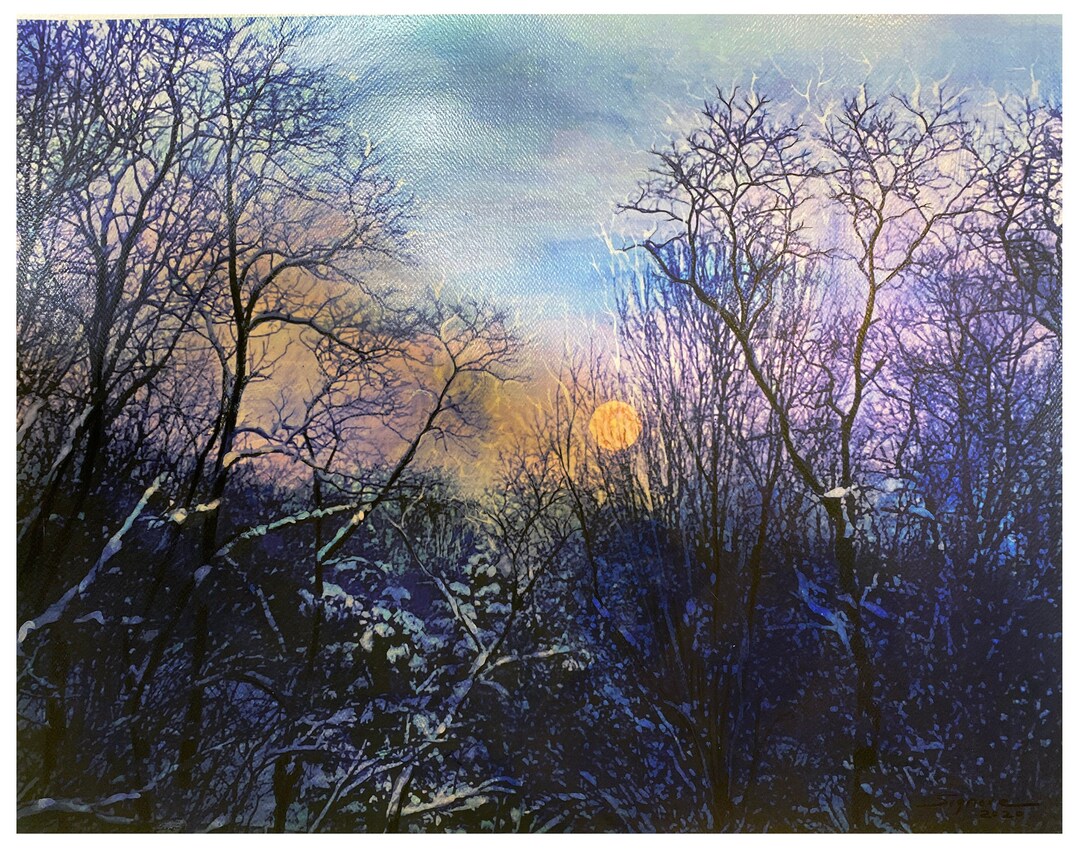 Winter Moon Super Moon 16x20 Inches Winter Landscape Art - Etsy