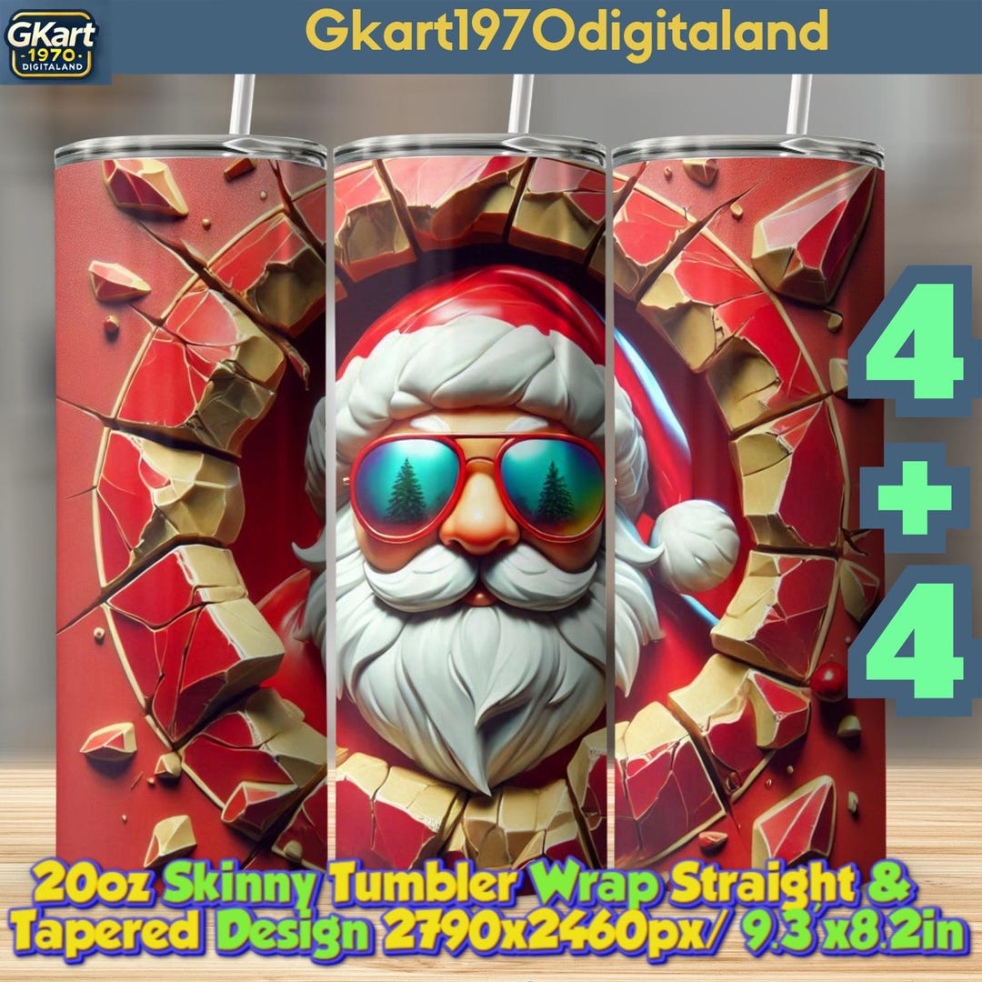 Christmas Santa Digital Wrap for 20oz Skinny Tumbler, Straight and ...