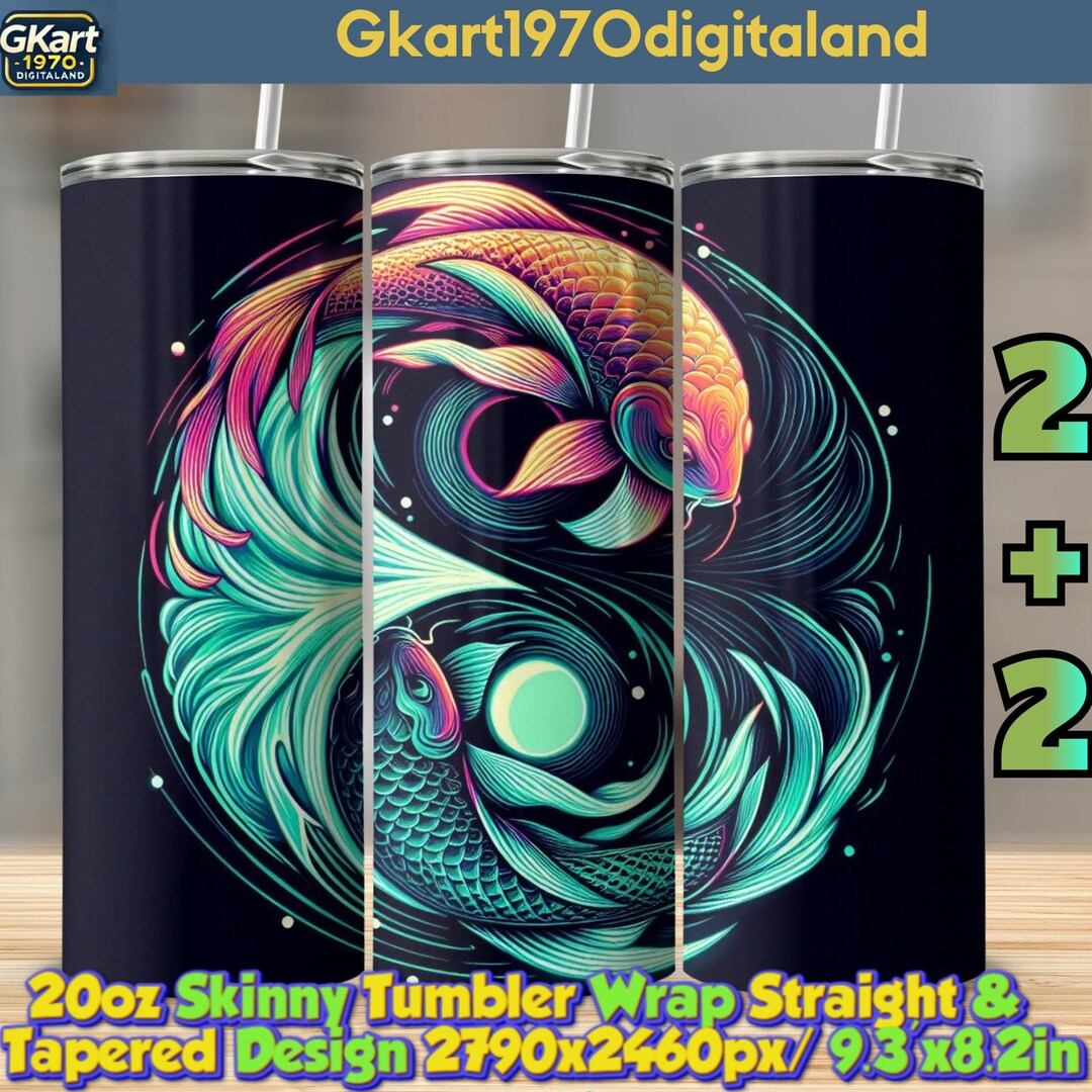 Koi Fish Yin Yang Tumbler Wrap Design, Digital Skinny Tumbler 20oz Wrap ...