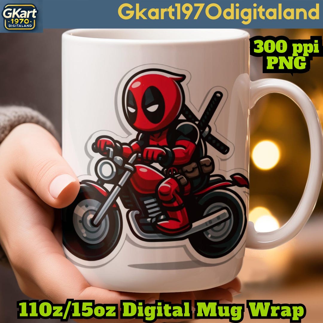Superhero Deadpool Digital Mug Wrap, Downloadable PNG, 11oz and 15oz ...