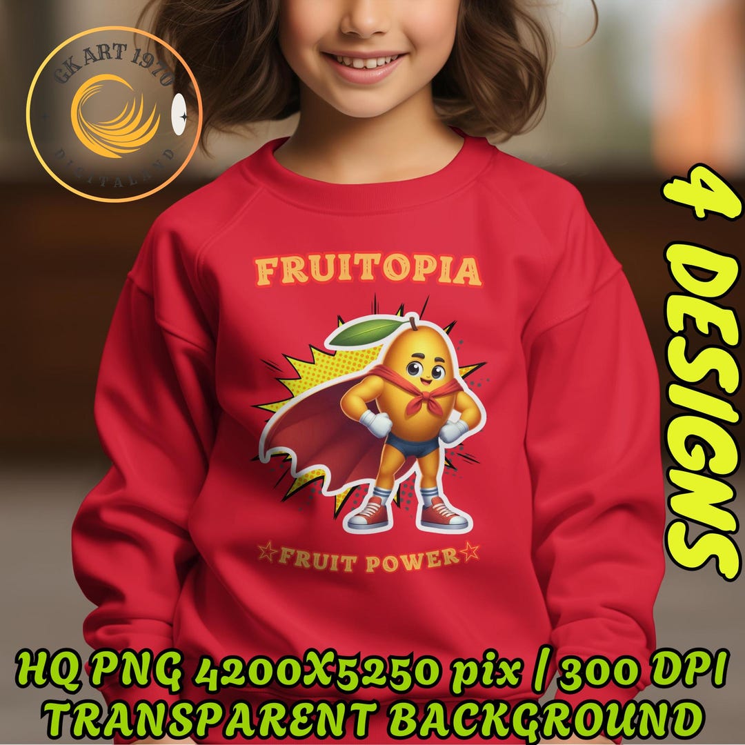 Mango Superhero PNG: Fruit Power Clipart for Kids T-shirts (digital ...