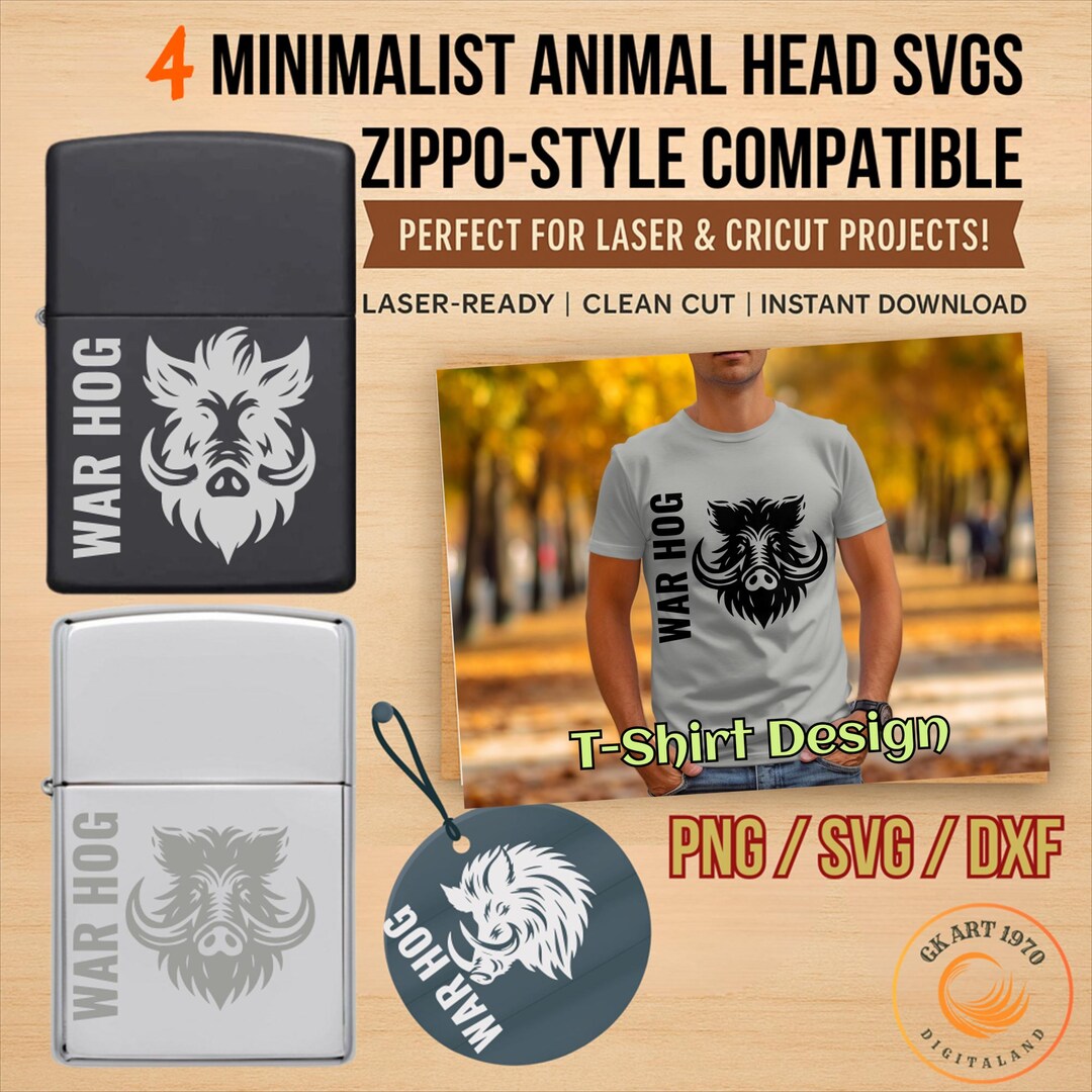 War Hog Svgs, Minimalist Animal Head, Zippo Style, T-shirts, Digital ...