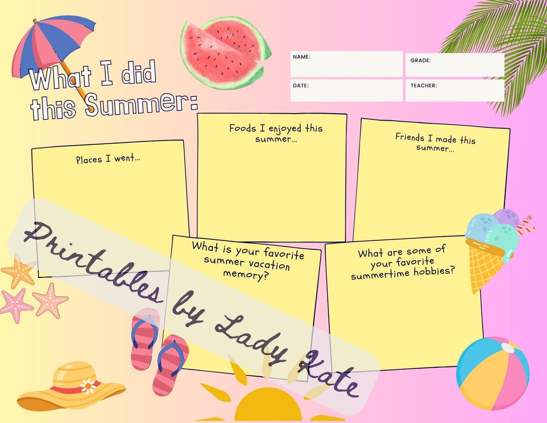 Summer Activity Graphic Organizer: Elementary Grades (digital Download ...