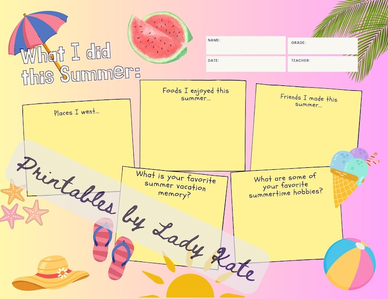 Summer Activity Graphic Organizer: Elementary Grades (digital Download ...