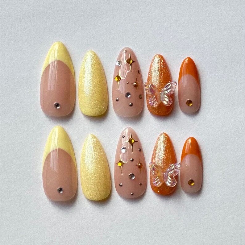 Winx Club Stella Designed Press on Nails With Butterfly Charm, DIY ...