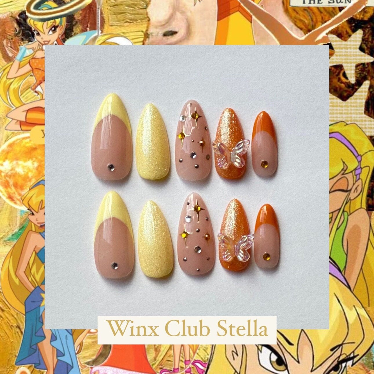 Winx Club Stella Designed Press on Nails With Butterfly Charm, DIY ...