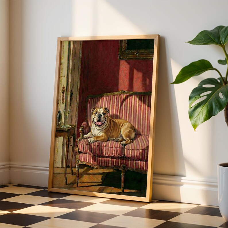 English Bulldog Martini Bar Cart Art Print: Vintage Dog Cocktail Bar ...