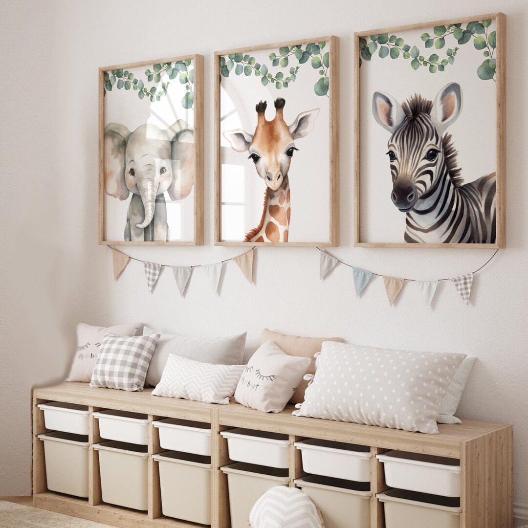 Set of 3 Safari Animal Prints for Nursery - Jungle Animal Theme Nursery ...