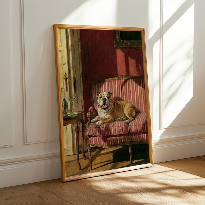 English Bulldog Martini Bar Cart Art Print: Vintage Dog Cocktail Bar ...
