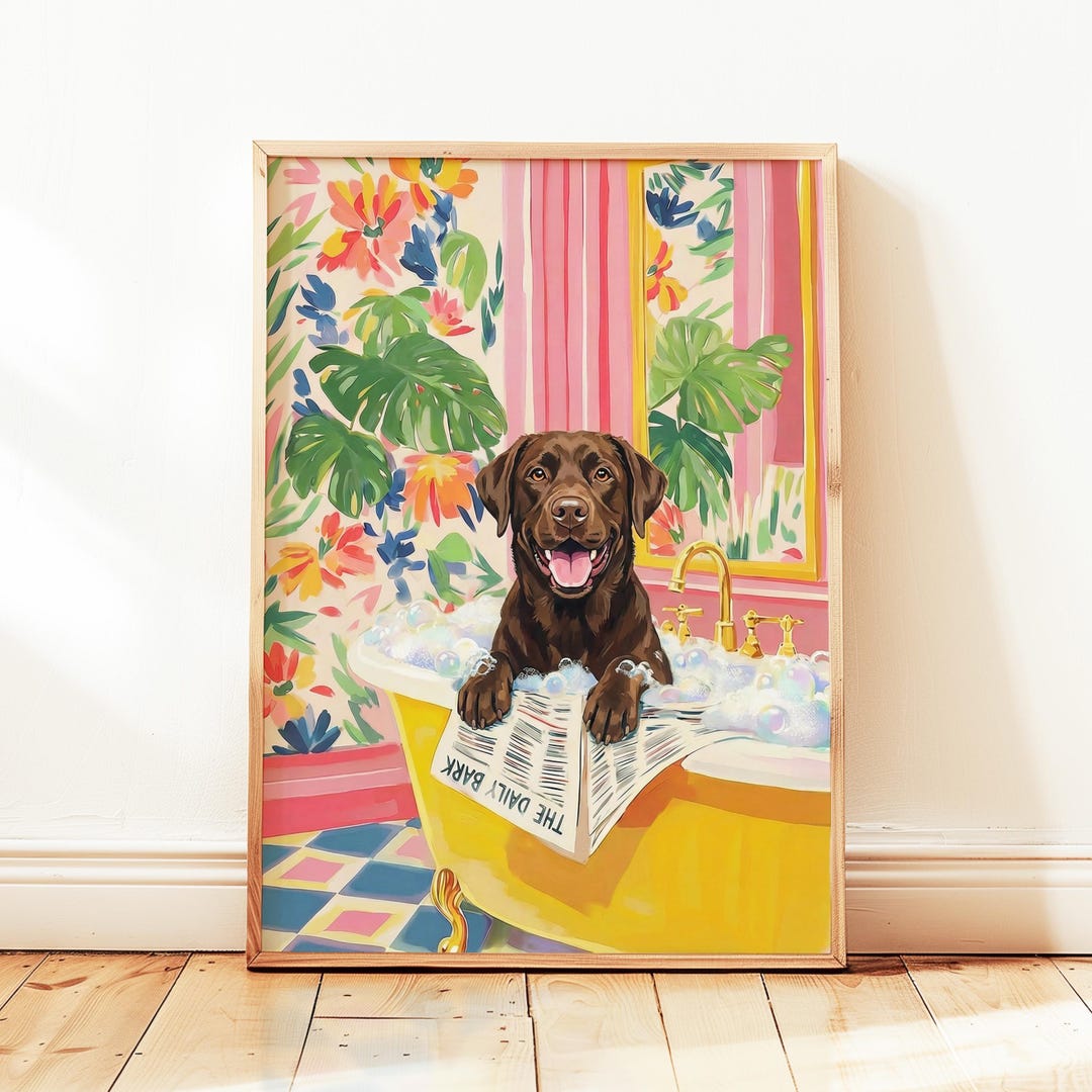 Funny Chocolate Labrador Dog Bathroom Wall Art Print Colourful Matisse ...