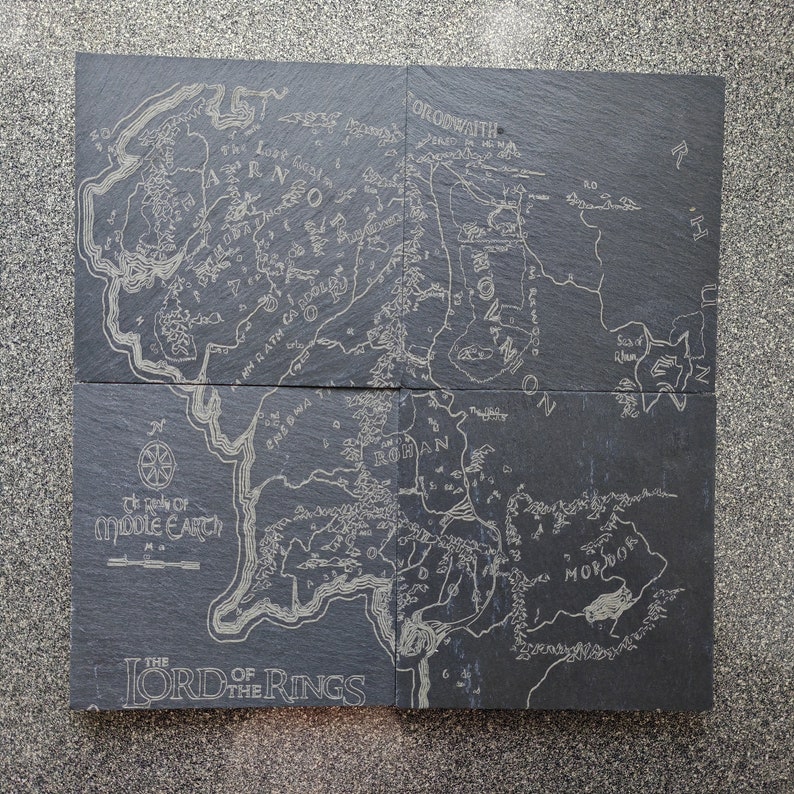 Lord of the Rings LOTR'S Map of Middle Earth Slate Coasters Set of 4 ...