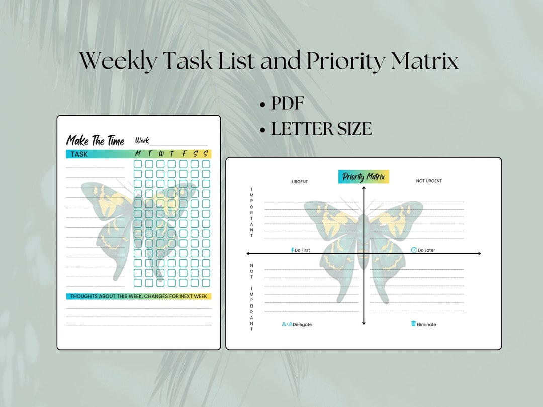 Cute Simple Butterfly Task List and Priority Matrix Combo Printable - Etsy