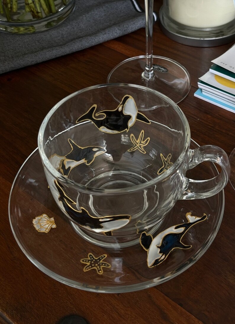 Cup / Mug With Handmade Glass Whale Saucer, Hand Painted Mug With ...