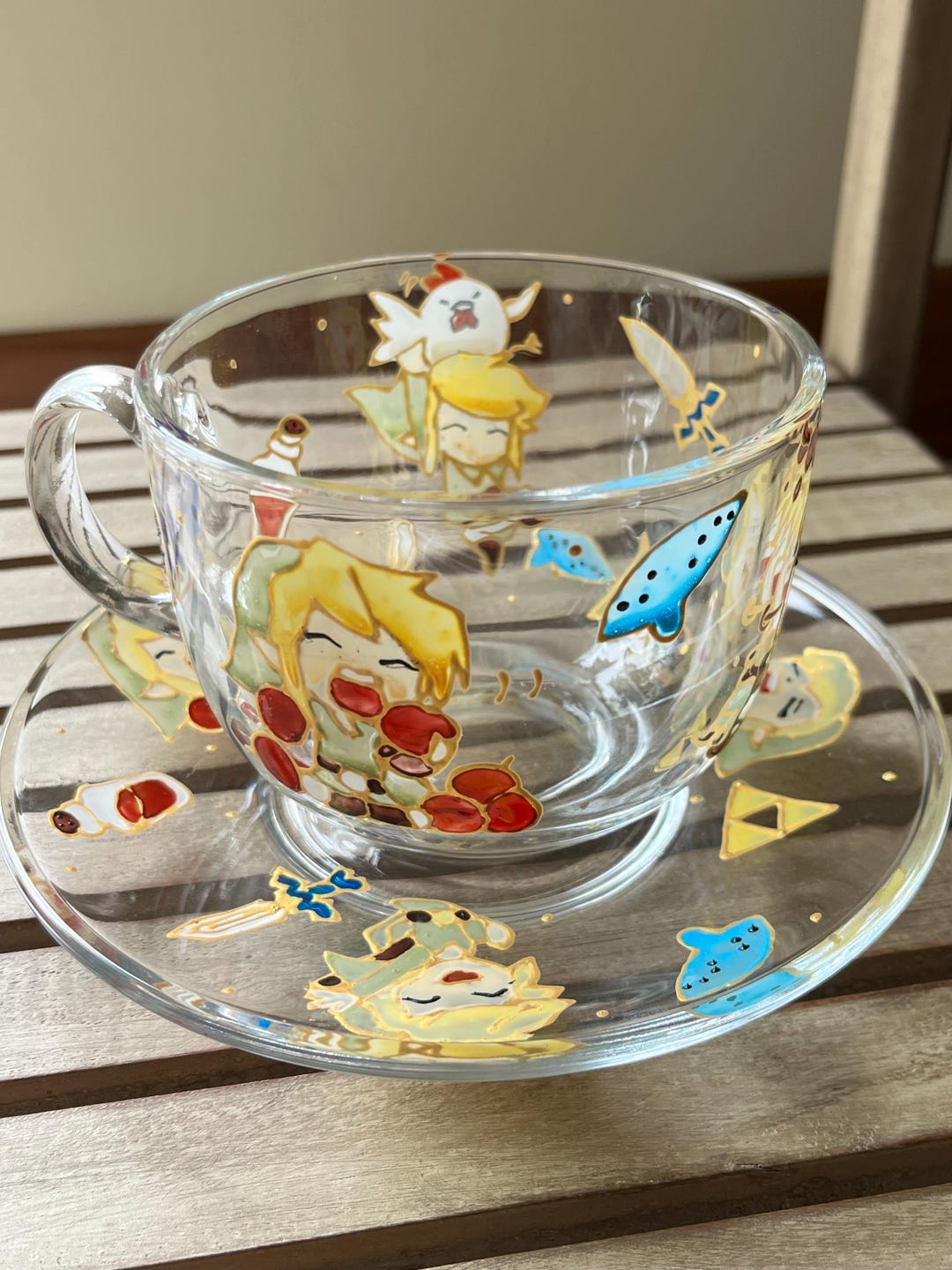 Customizable Legend of Zelda Glass Mug With Plate, Hand Painted With ...