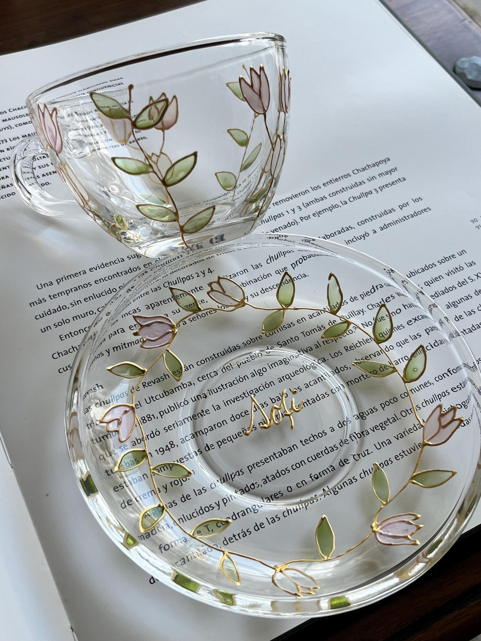 Tulip Glass Mug With Handmade Plate, Hand Painted Mug With Stained ...