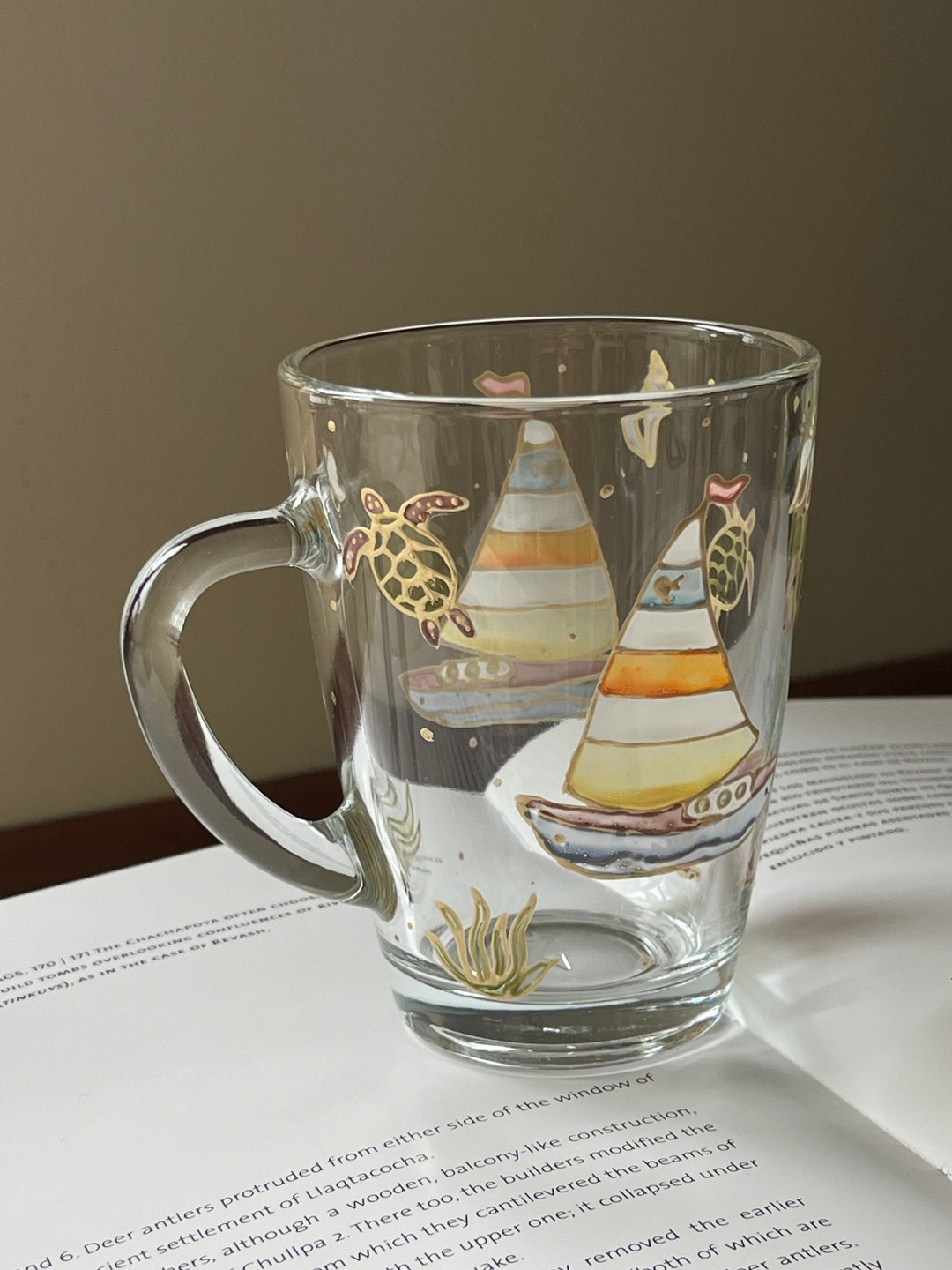 Mug Cup 350 Ml Marine Sailboat Glass Hand Painted With Stained Glass ...