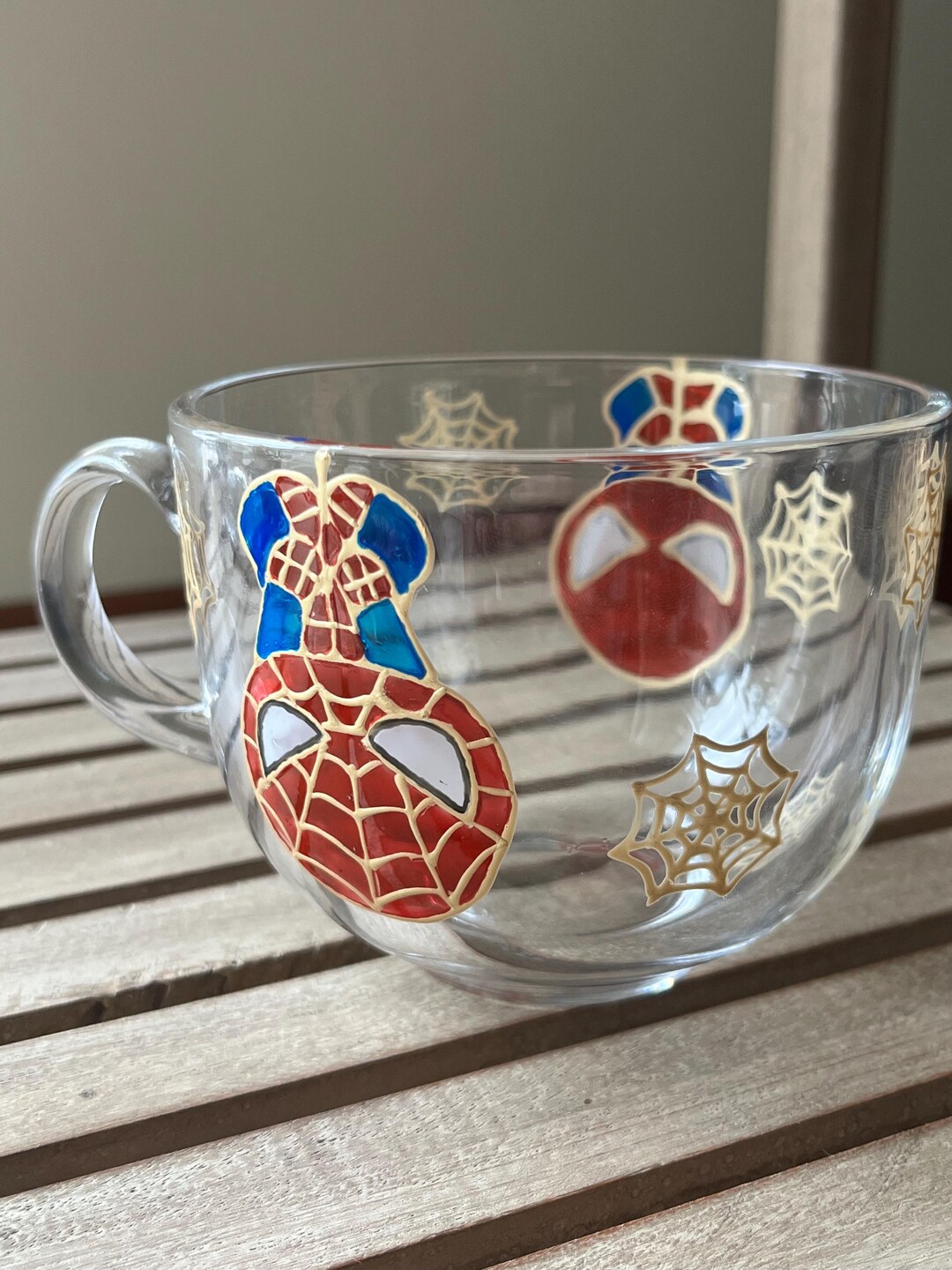 Glass Spiderman Mug, Hand Painted Mug, Stained Glass Painting, Spider ...