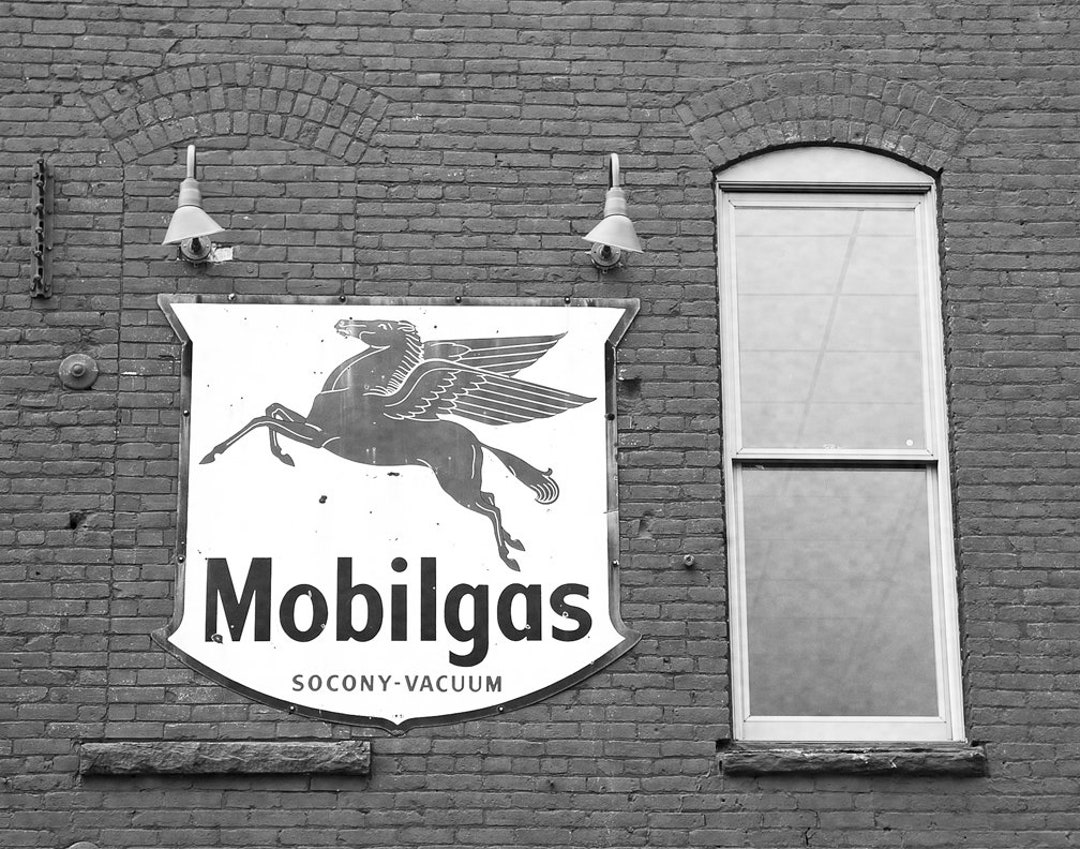 Flying Horse, Vintage Sign, Black and White Photography, 8 X 10, Gas ...