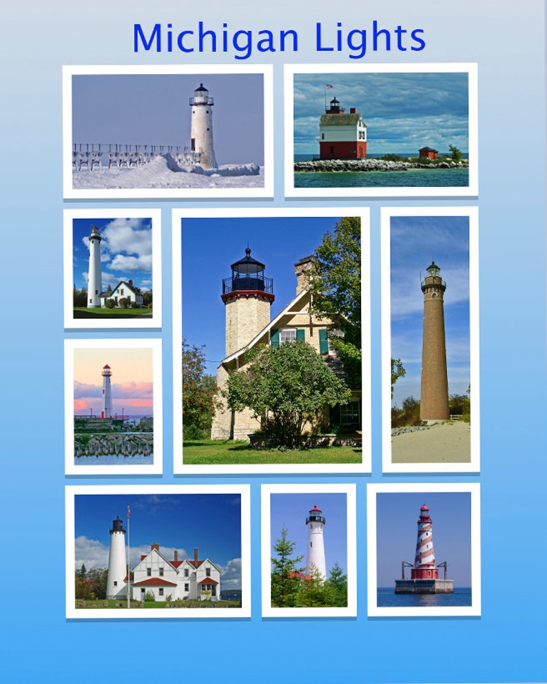 Michigan Lighthouse Collage, Fine Art Photography, Nautical Print, 11 X ...