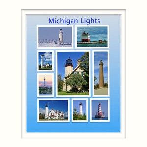 Michigan Lighthouse Collage, Fine Art Photography, Nautical Print, 11 X ...