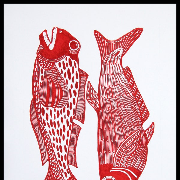 Fish Linocut - Etsy