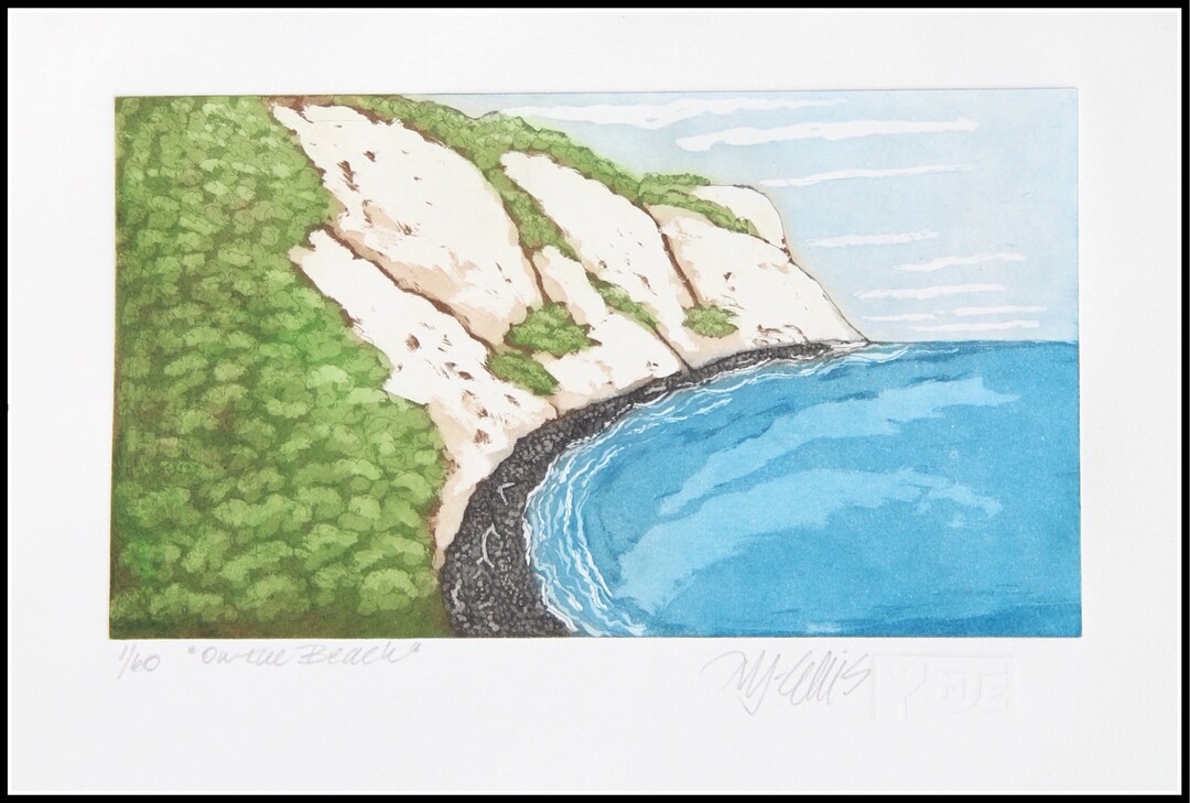Etching, Aquatint, on the Beach, Handprinted, Signed, Mariann Johansen ...