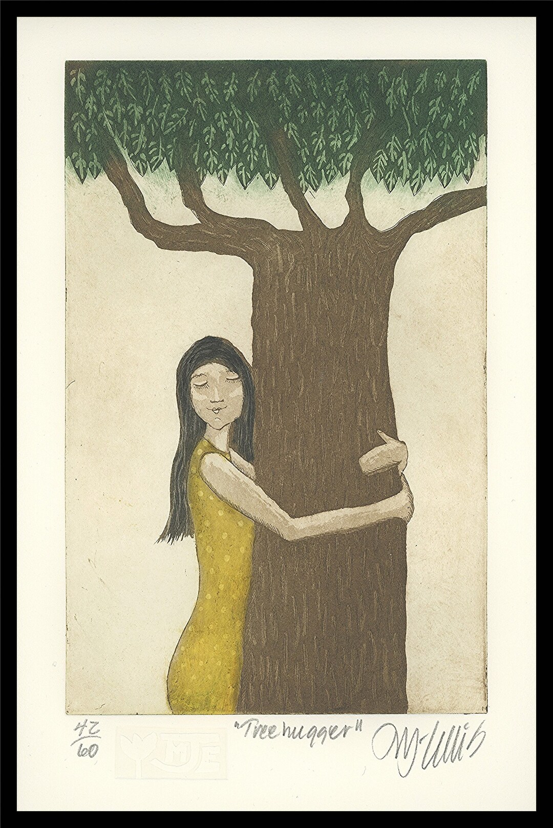 Etching, Treehugger, Environment Friendly, Handprinted, Signed, Mariann ...