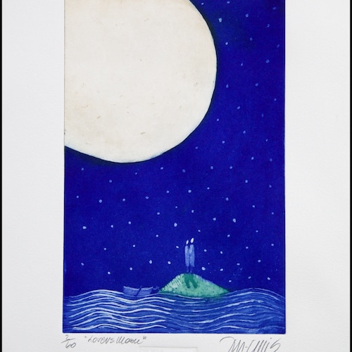 Etching Lovers Moon Handprinted on Paper Signed and - Etsy