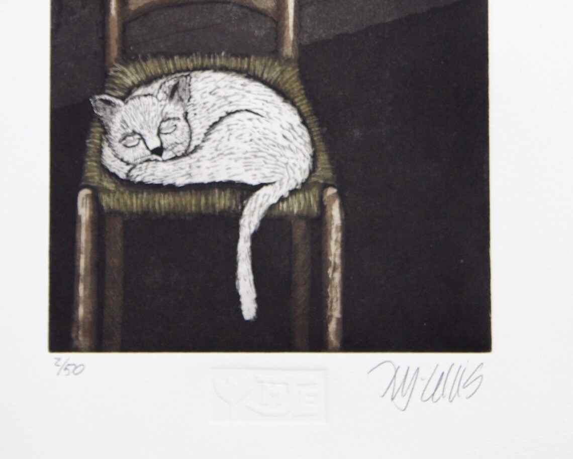Etching Cat on Chair Handprinted on Paper Signed and - Etsy