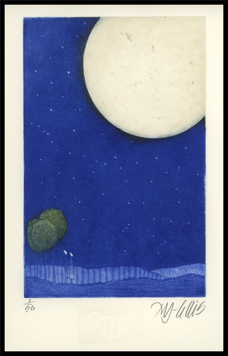 Etching Lovers Moon handprinted on paper signed and | Etsy