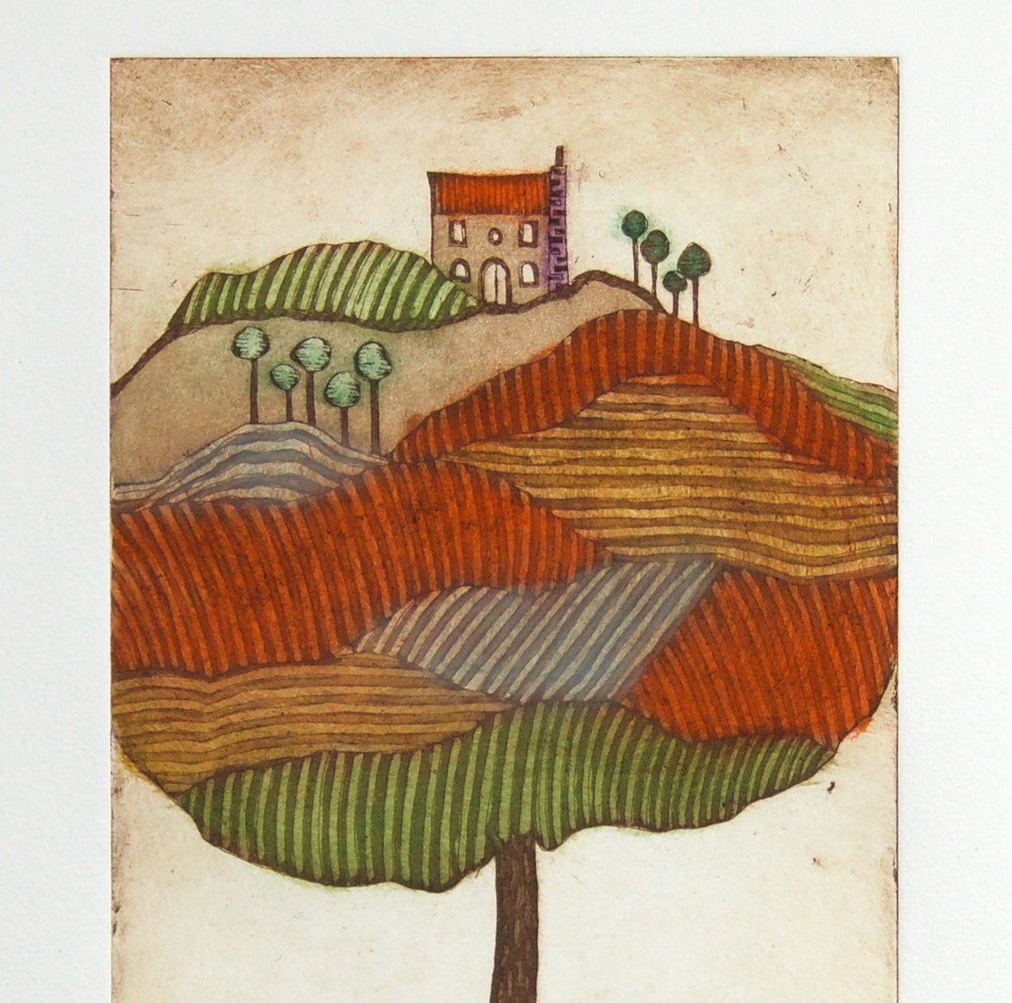 Etching Autumn Fields Hand Printed on Paper Limited | Etsy