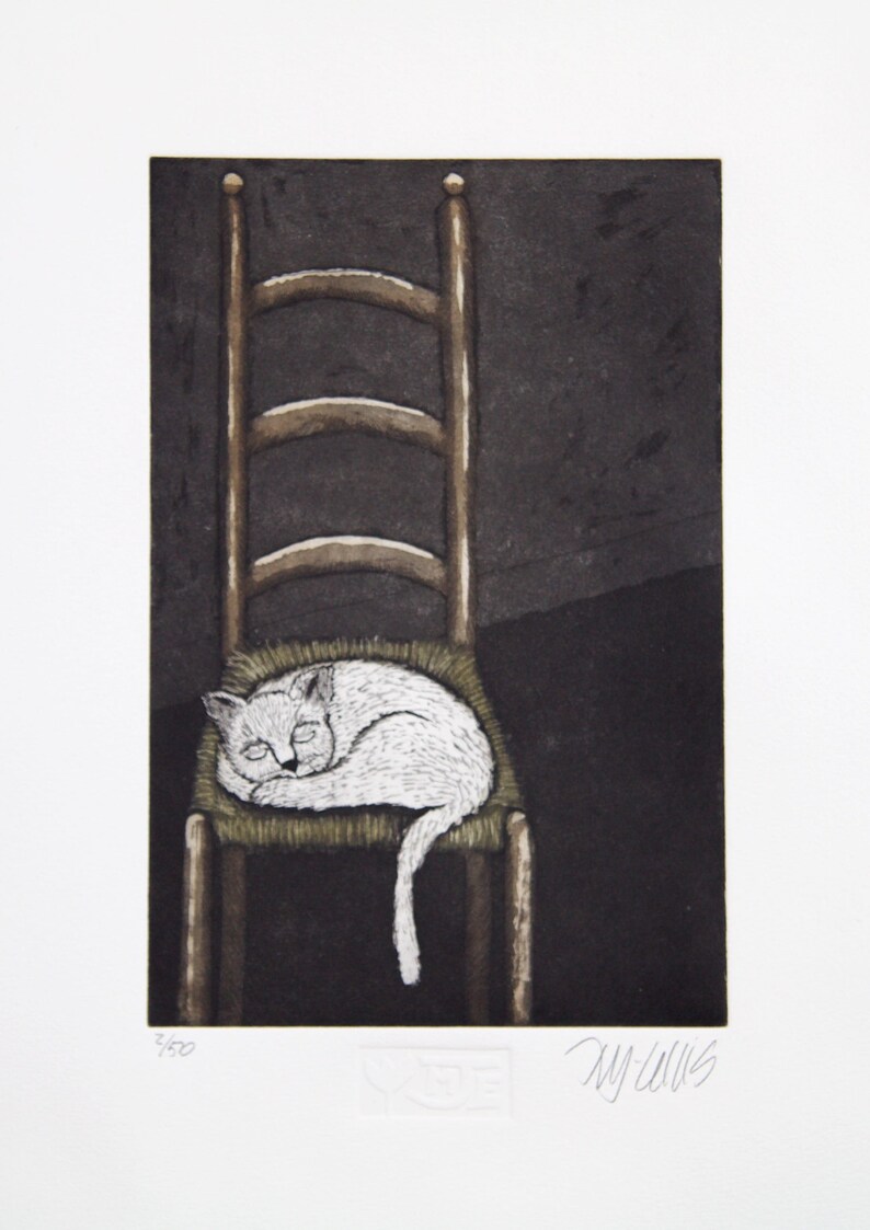 Etching Cat on Chair Handprinted on Paper Signed and - Etsy