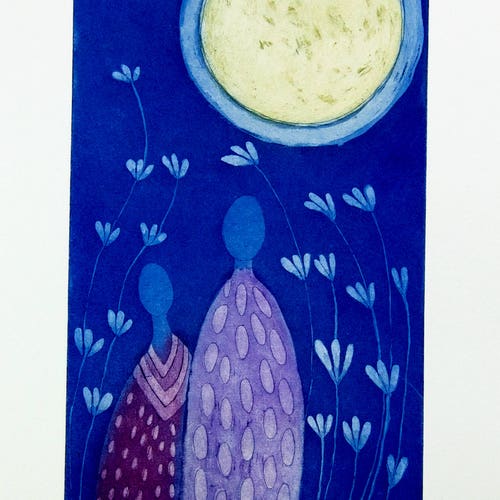 Etching Lovers Moon Handprinted on Paper Signed and - Etsy