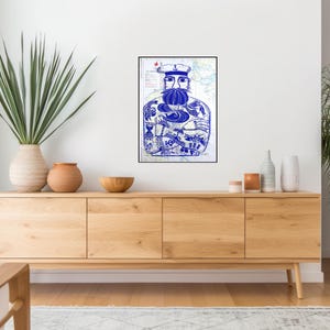 Linocut, Sailor, Tattoos, Handprinted on Vintage Sea Chart, Signed ...