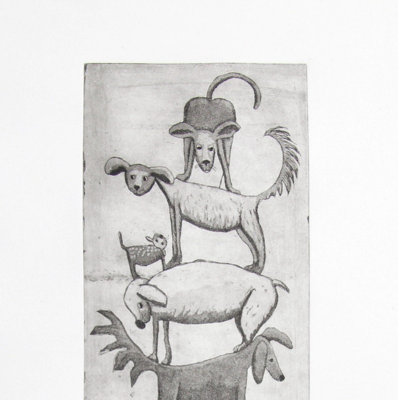 Dog Etching Print: "a Stack of Mutts" Signed Limited Edition - Etsy