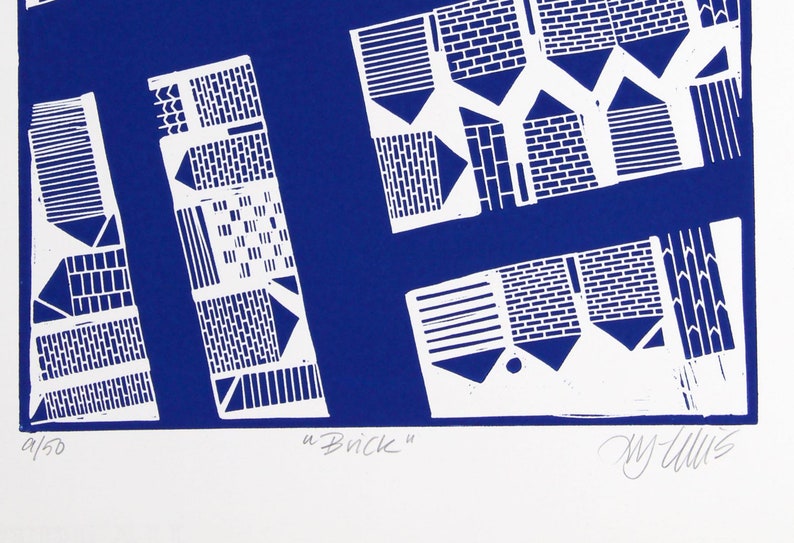 Linocut Print Brick Town Map Streets Handprinted Signed - Etsy
