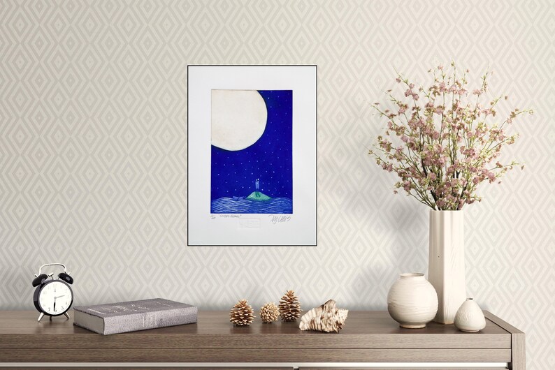 Etching Lovers Moon Handprinted on Paper Signed and - Etsy