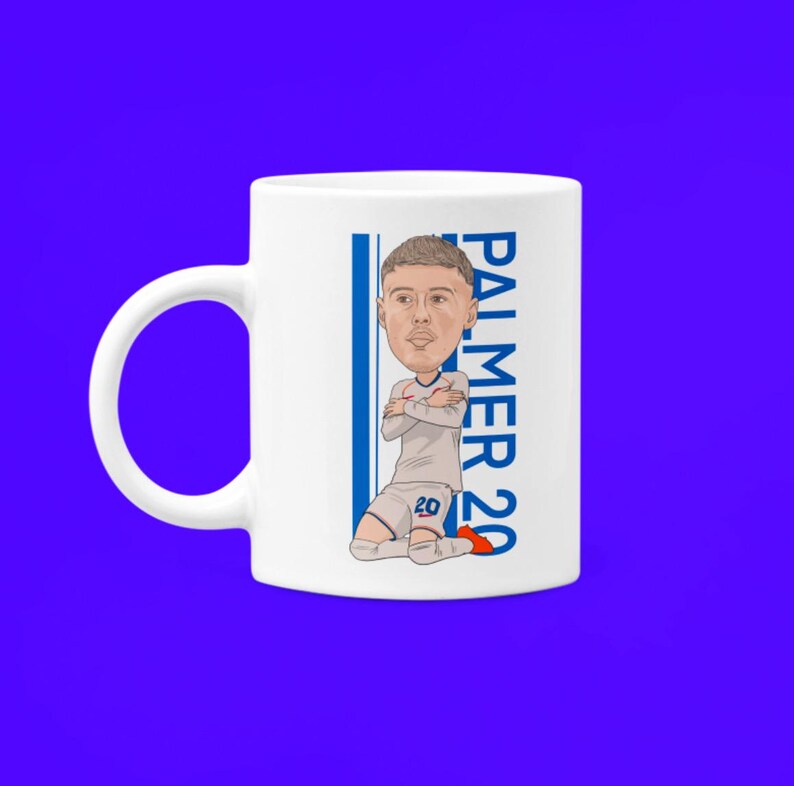 Chelsea Cartoon Cole Palmer Fan Art Made 11oz White Mug and Coaster Set ...
