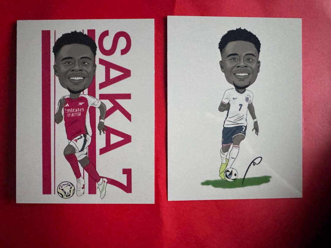 Arsenal and England Cartoon Bukayo Saka Fan Art Made Set of Two A5 (8 ...