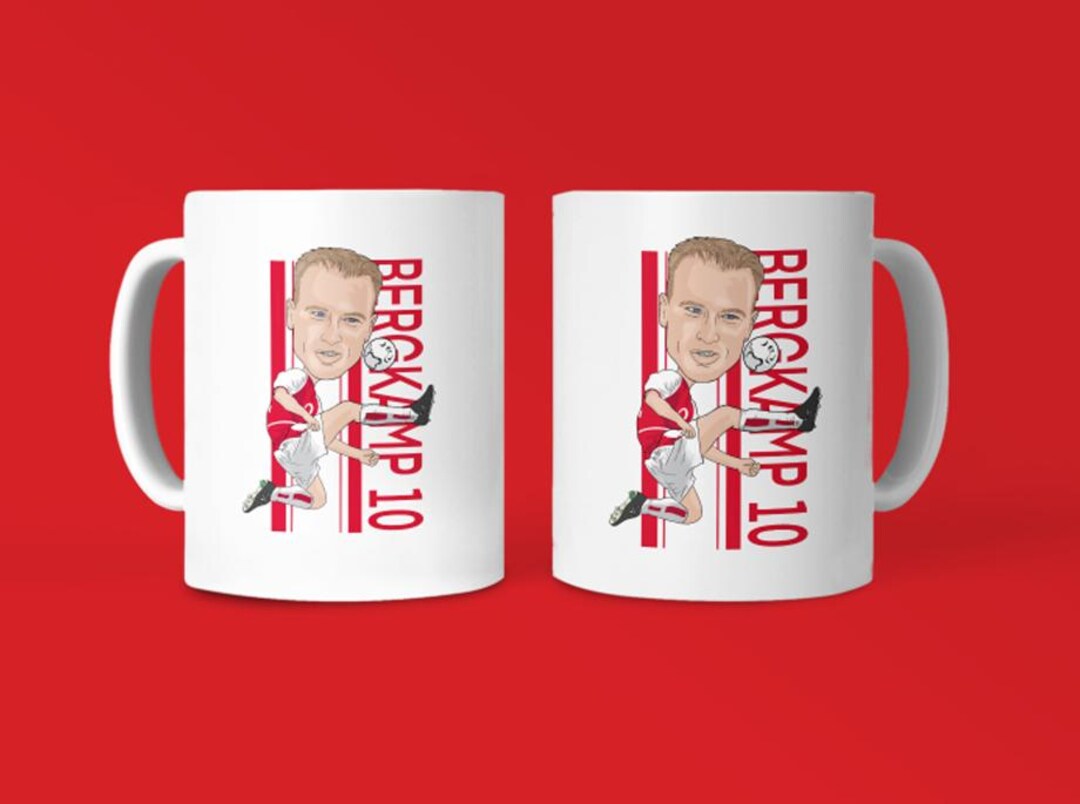 Arsenal Cartoon Dennis Bergkamp Fan Art Made 11oz White Mug and Coaster ...