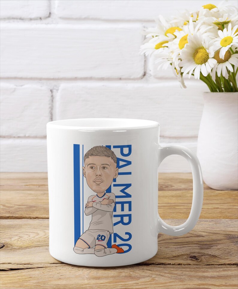 Chelsea Cartoon Cole Palmer Fan Art Made 11oz White Mug and Coaster Set ...